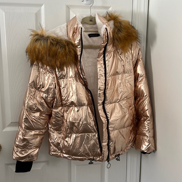 Jackets & Coats | Metallic Gold Zip Puffer Coat | Poshmark